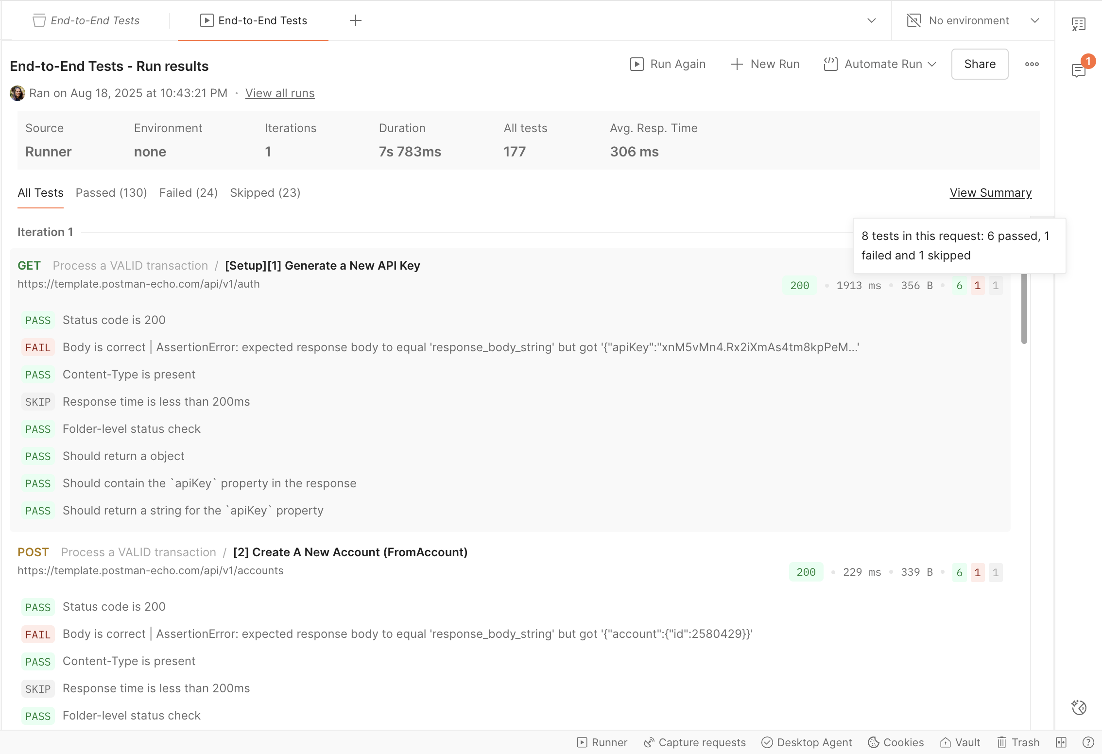 Consistent experience across collection run results